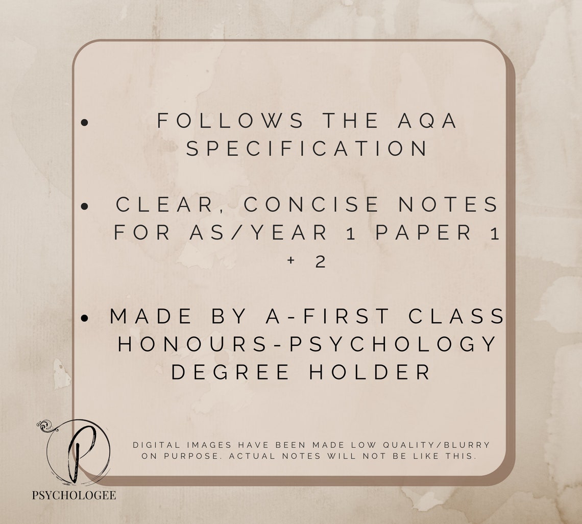 Psychology A Level Revision Notes Bundle for AQA AS Level / Year 1 ...