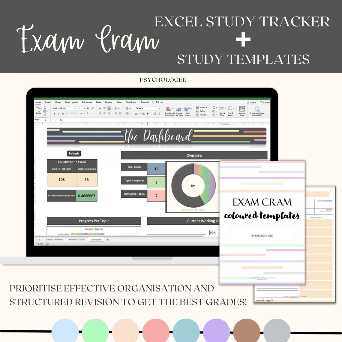 STUDY EXCEL Sheet and Fillable Pdf Study TEMPLATES Exam Cram - Etsy