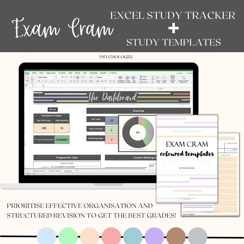 STUDY EXCEL Sheet and Fillable Pdf Study TEMPLATES Exam Cram - Etsy