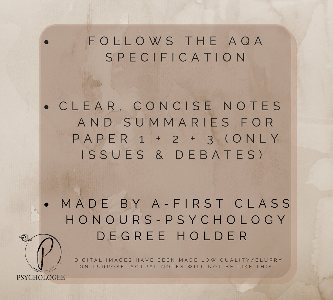 Psychology A Level Revision Notes Bundle AQA A Level Clear Concise ...