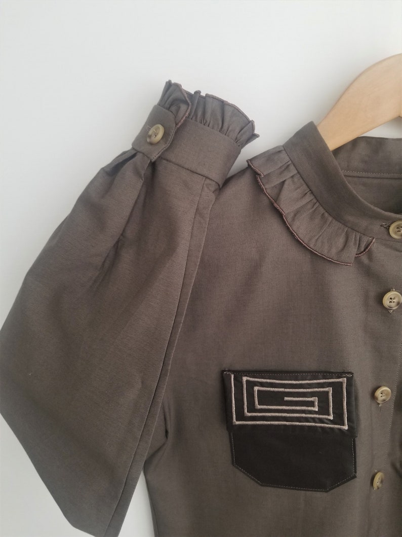 Elegant Brown Blouse-ruffle Neck Blouse-shirt With Embroidery-work ...