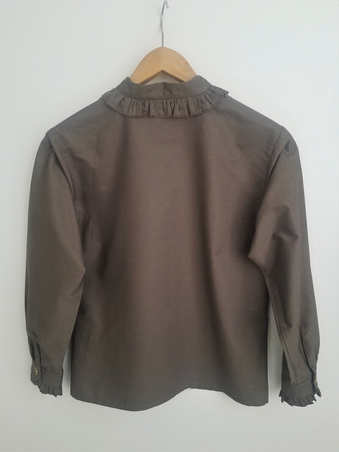 Elegant Brown Blouse-ruffle Neck Blouse-shirt With - Etsy