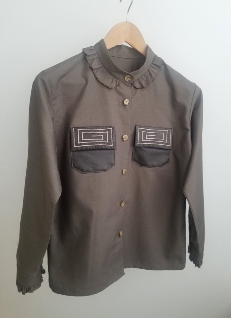 Elegant Brown Blouse-ruffle Neck Blouse-shirt With Embroidery-work ...