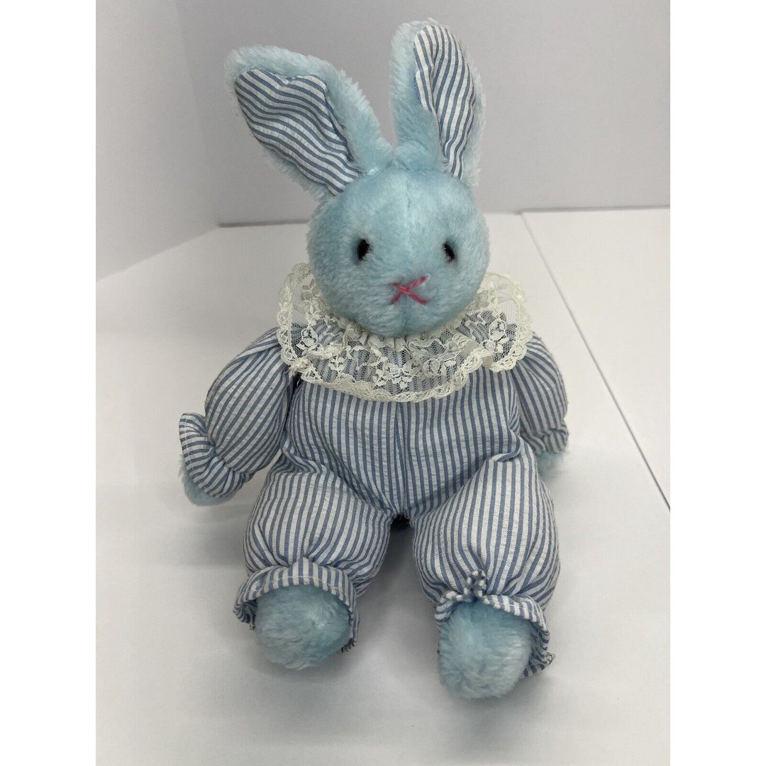 Easter Bunny Rabbit Stuffed Animal Plush Soft Blue White Striped ...