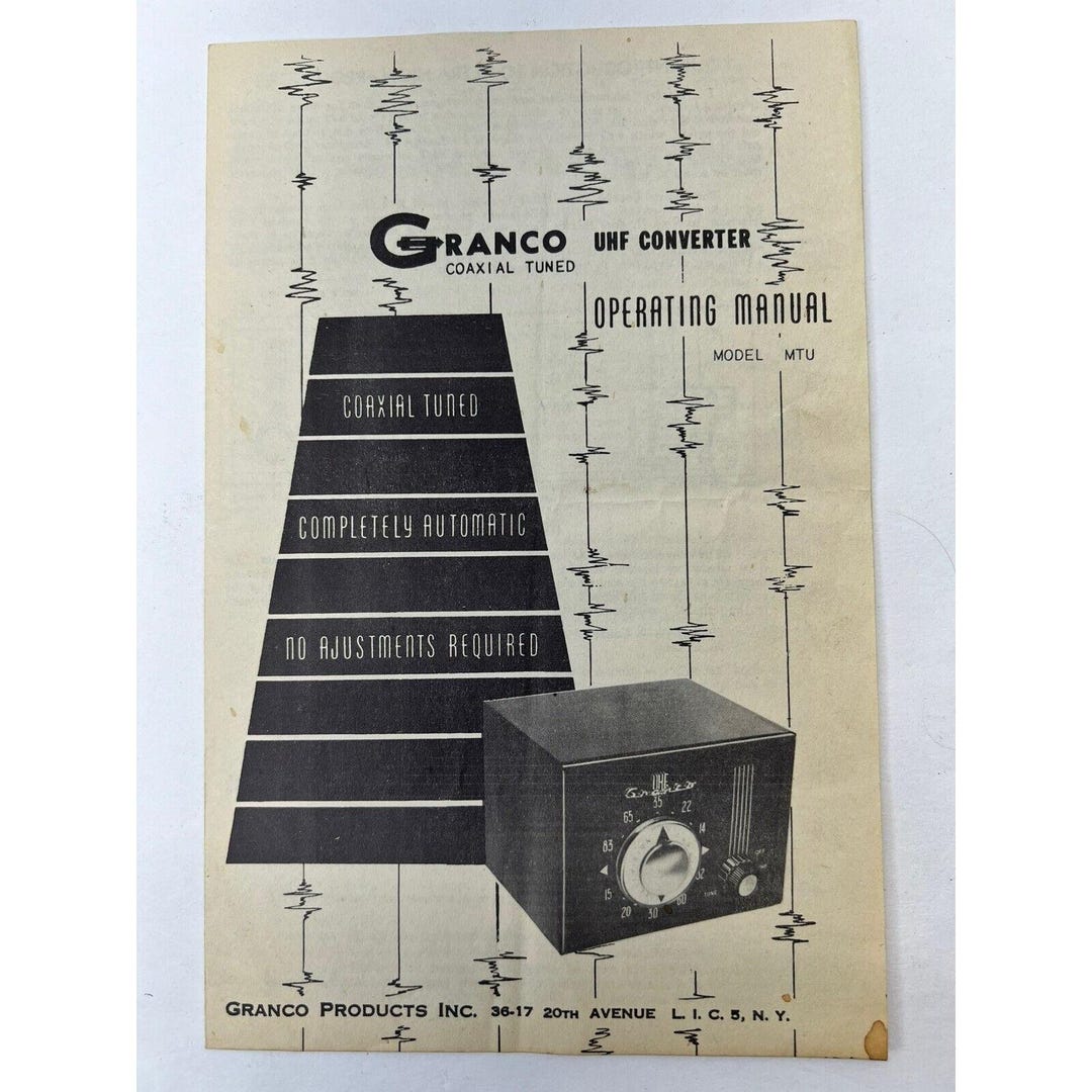 Granco Model MTU. UHF Converter. Operating Manual. - Etsy