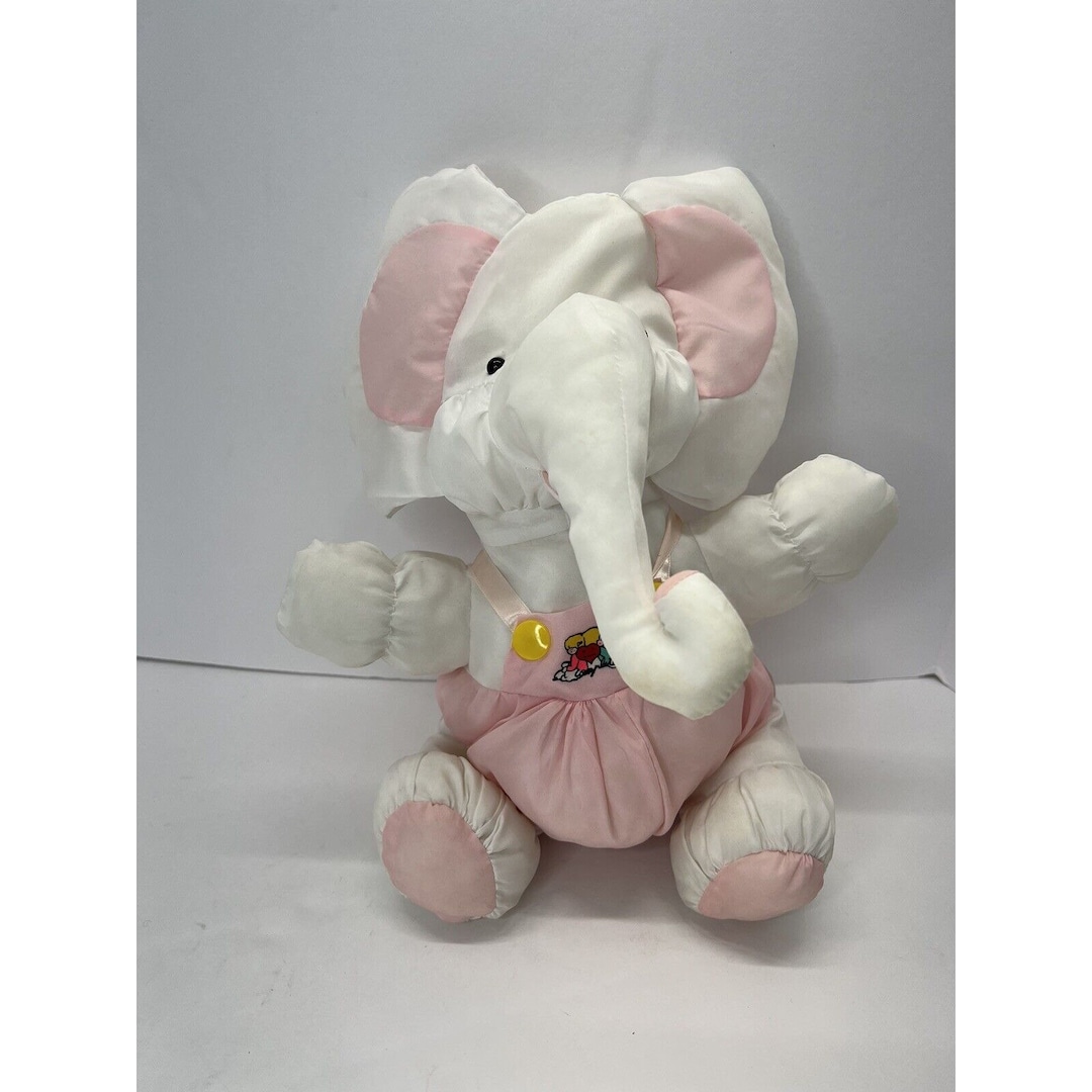 Vintage Nylon White Pink Baby Elephant Heart Patch Stuffed Animal Plush ...