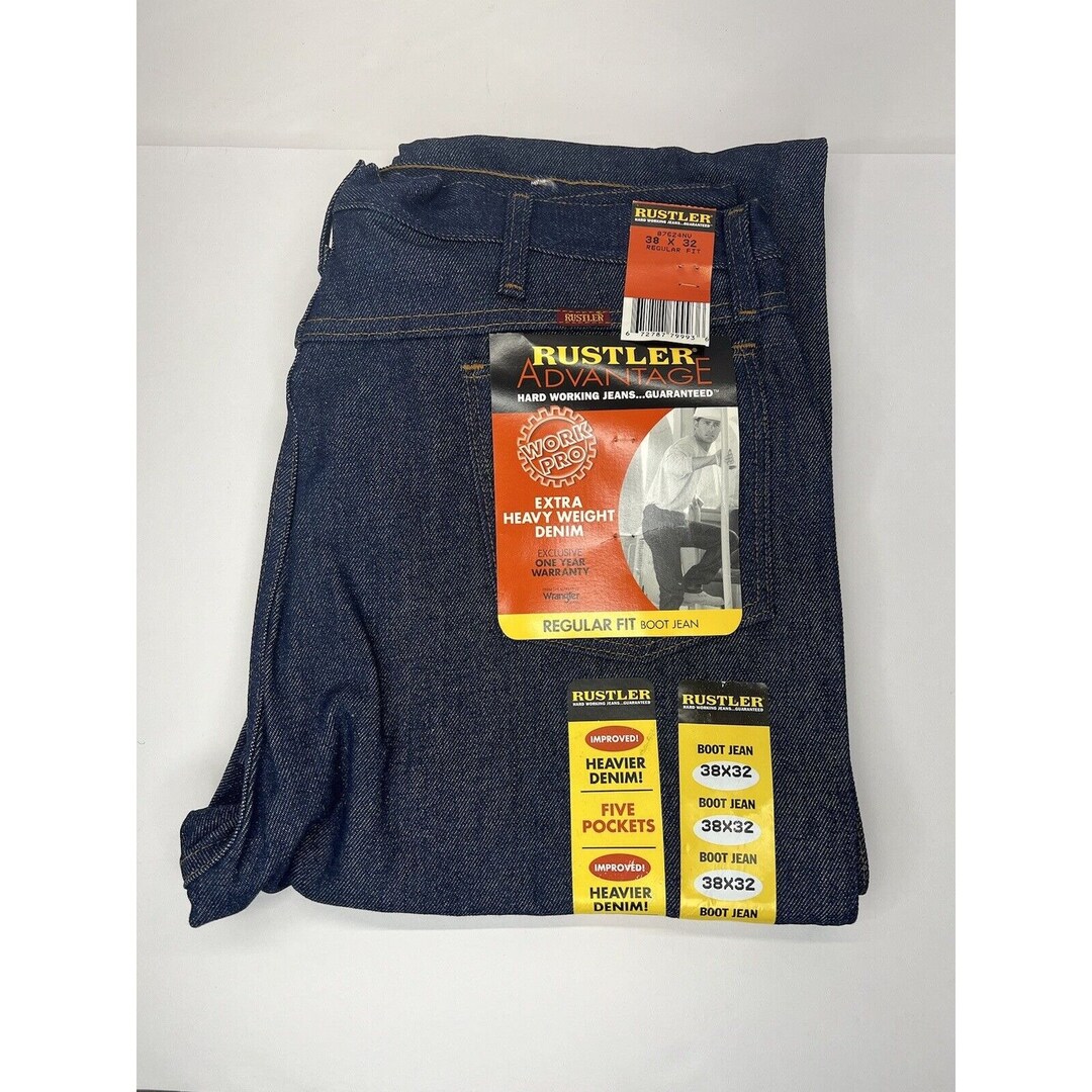 Vintage Wrangler Rustler Heavy Weight Mens Boot Jeans Regular Fit 38x32 ...