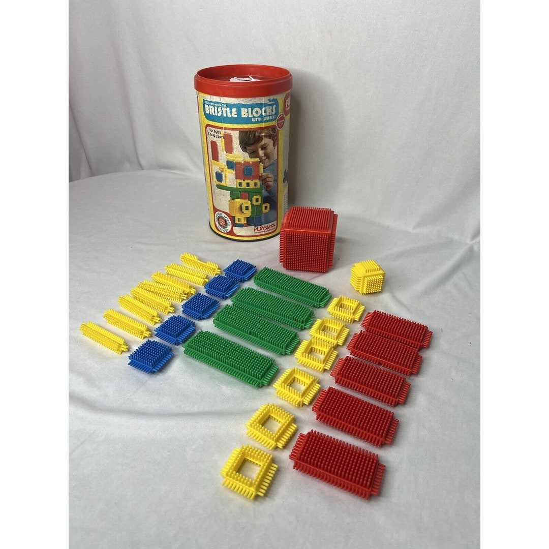 Vintage Playskool 1976 Bristle Blocks Set #806 Canister and 30 Pieces ...