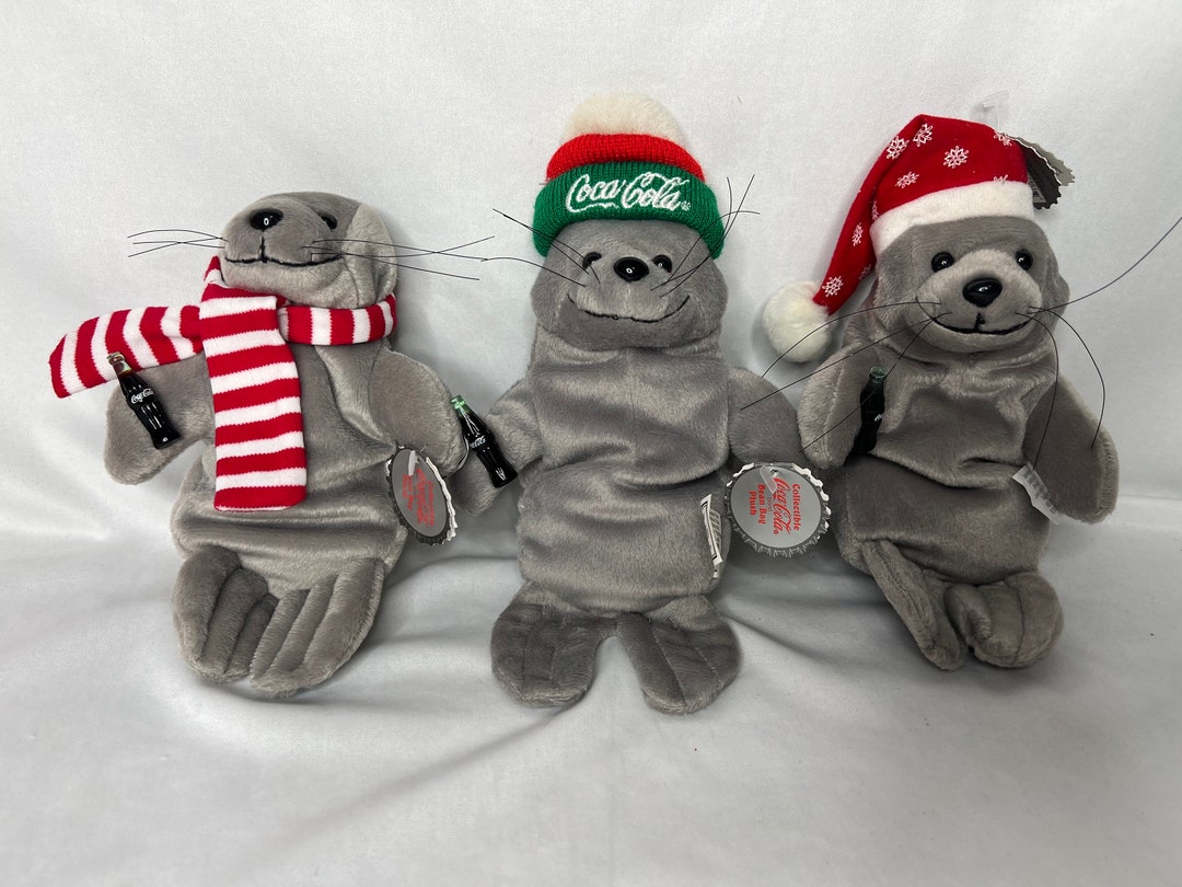 Coca Cola Beanie Plush Choice of Seal. Seal in Scarf, Seal in Ski Cap ...