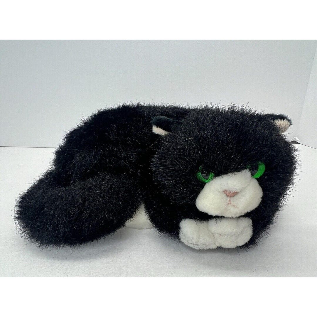 Vintage Russ Storm Stuffed Animal Plush Cat Realistic Black White Paws ...