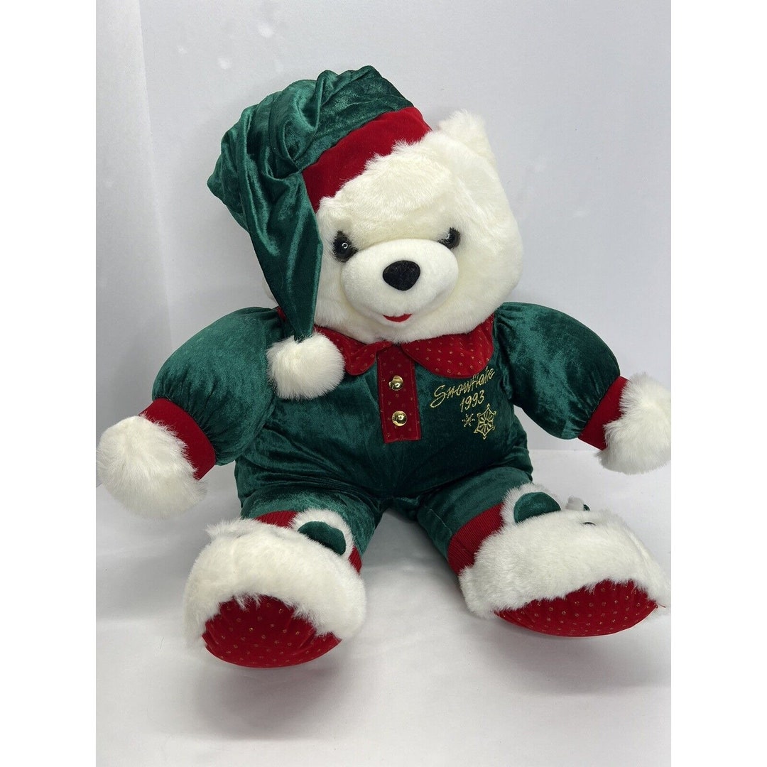 Vintage 1993 Christmas Snowflake Teddy Bear Plush Green Red Pajamas ...