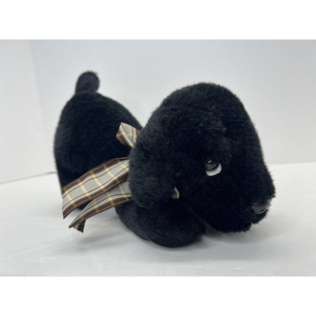 Vintage Target Black Lab Stuffed Animal Plush 10" Plaid Bow Realistic ...