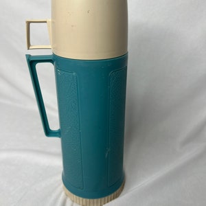 Vintage Thermos Teal Blue and Beige Retro Pint Size Travel Thermos ...