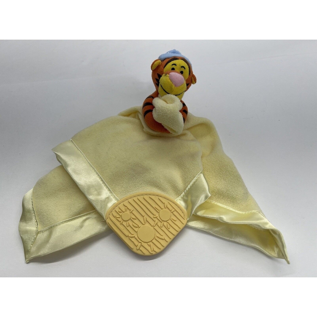 VTG Disney Baby Tigger Yellow Lovey Nighttime Blanket Satin Trim Rattle ...
