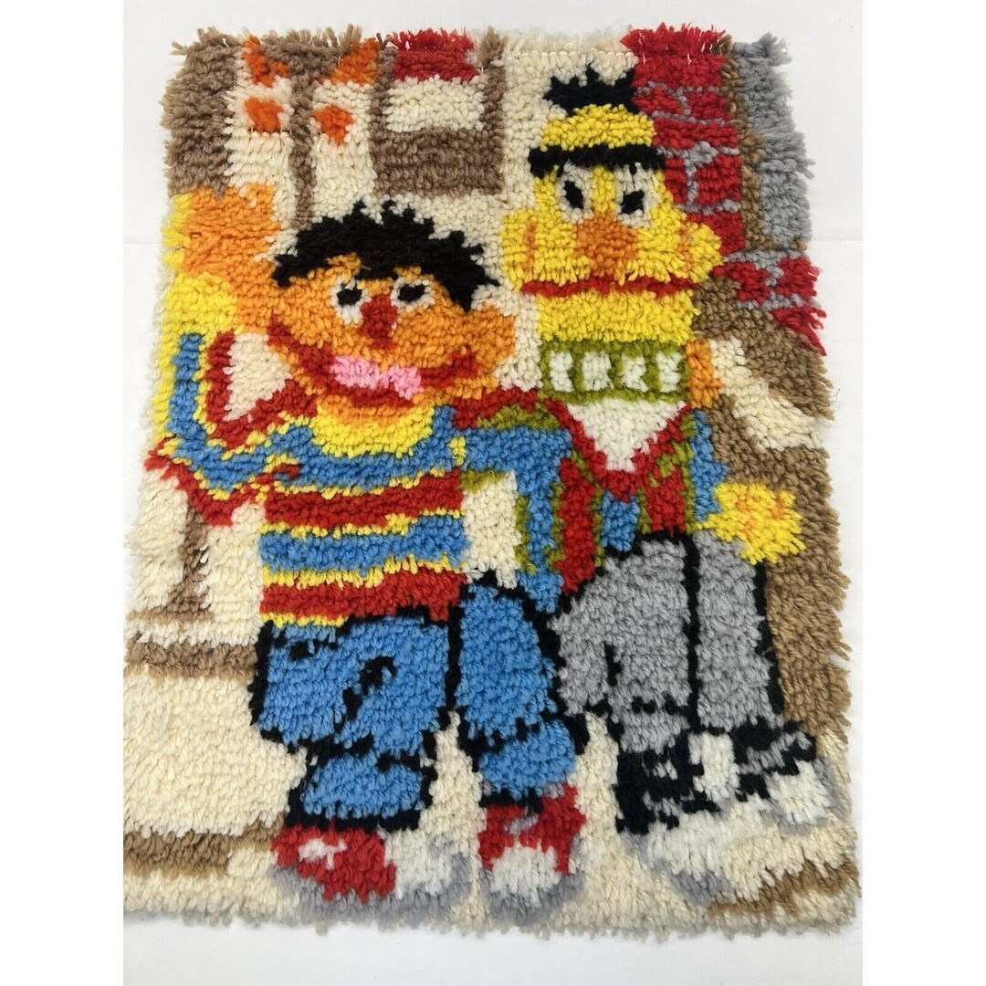 Sesame Street Bert & Ernie Hanging Hook Rug Vintage Handmade 24x18 ...