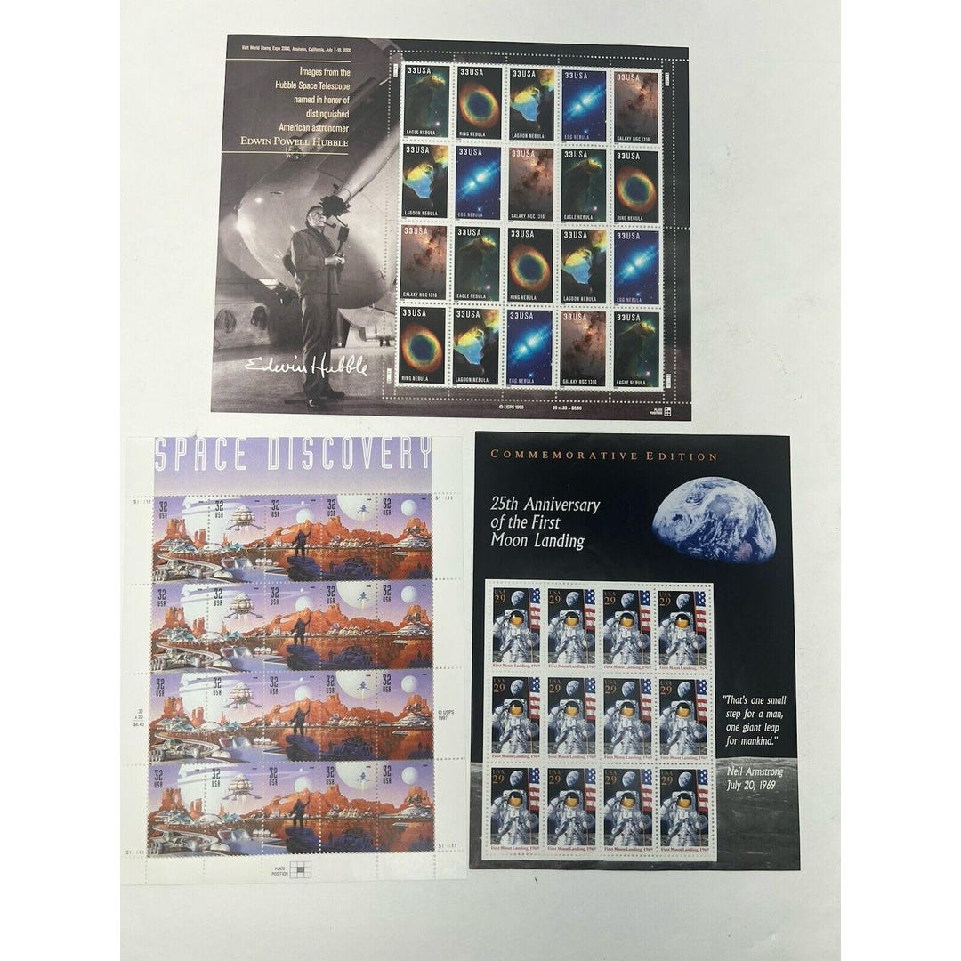 USPS Moon Landing, Edwin Hubble, and Space Discovery Lot of 3 Full ...