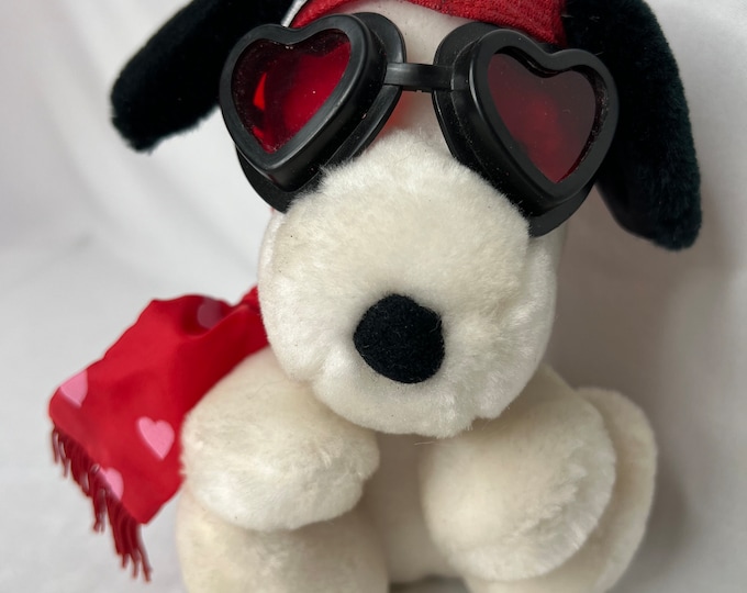 Snoopy 7" Plush Dog Red Baron Heart Goggles Hat Stuffed Toy Peanuts ...