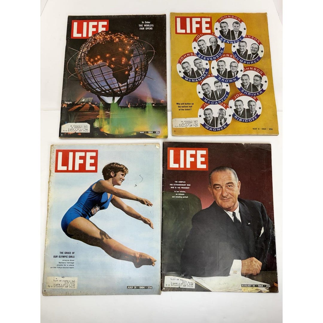 4 Vintage Life Magazines Ads History Fashion Political May July August ...