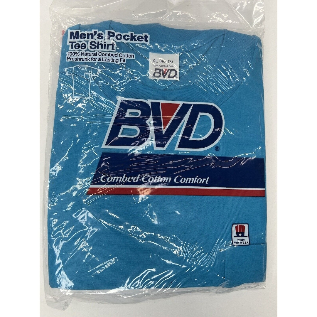 1988 Vintage NOS BVD Men's Pocket Tee Combed Cotton Pocket T Shirt Blue ...