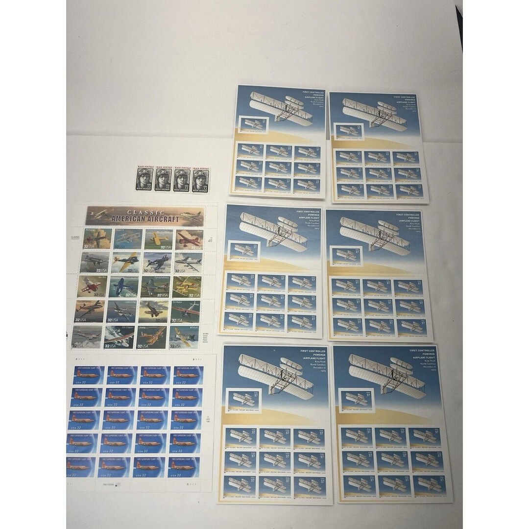 USPS American Aircraft, Supersonic, and Kitty Hawk Lot of 8 Full Stamp ...