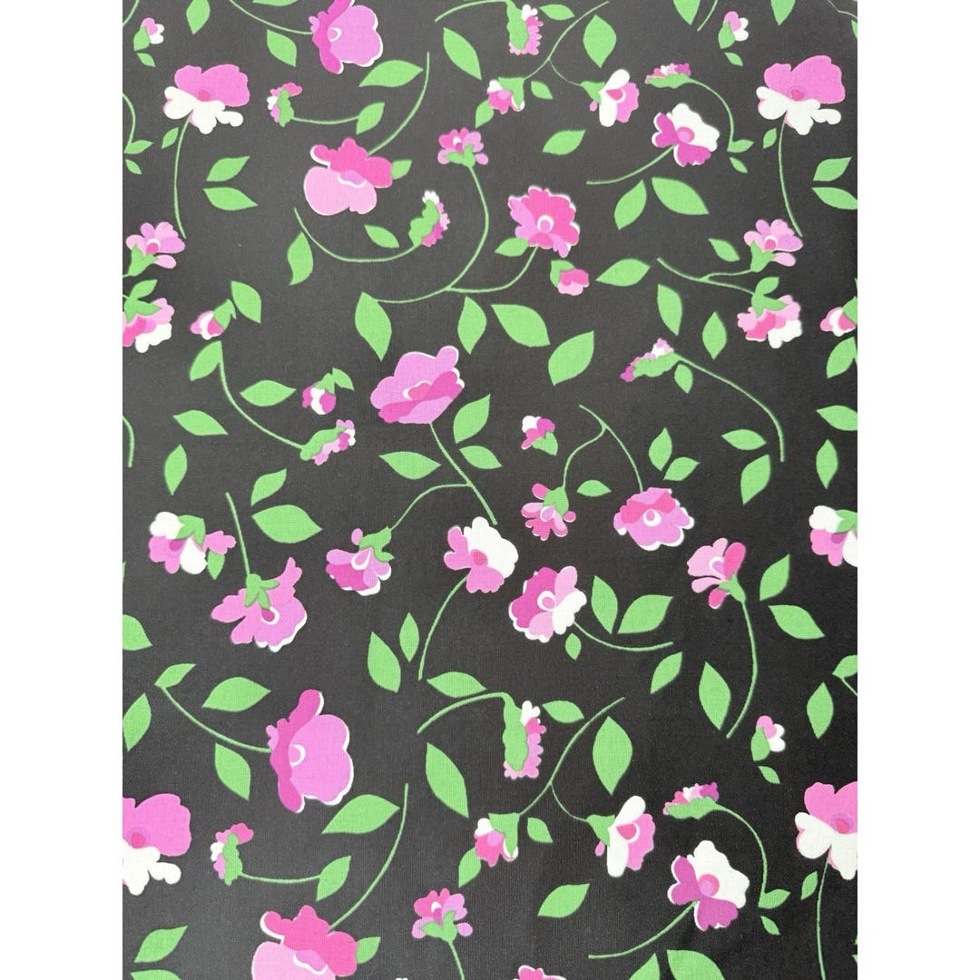 Vintage Whitney Original Design Laurel Black Pink Flower Fabric 2 Yards ...