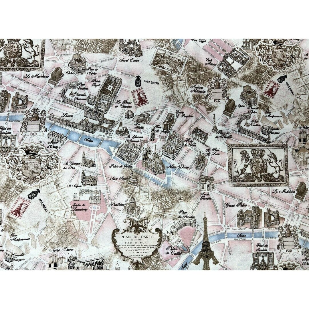 Maps Landmarks Paris Fabric 2 Yards by Timeless Treasures Fabrics of Soho #2812 - Etsy