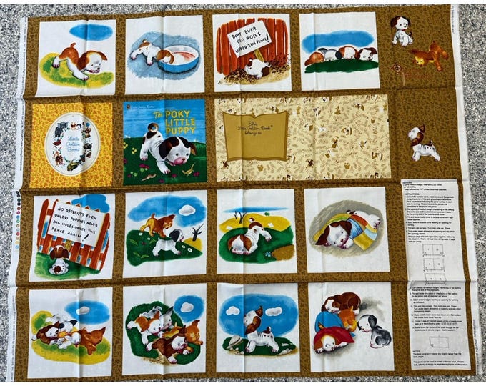 Little Golden Book Fabric Poky Little Puppy Panel Cotton Quilt Quiet ...