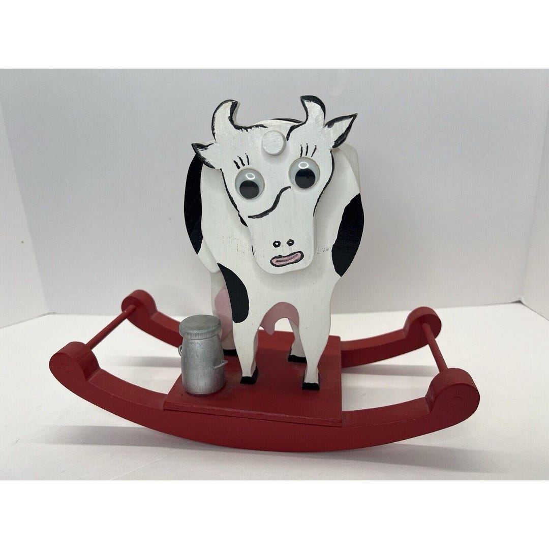 Rocking Cow Wood Toy Folk Art Farm Primitive Handmade Vintage ...