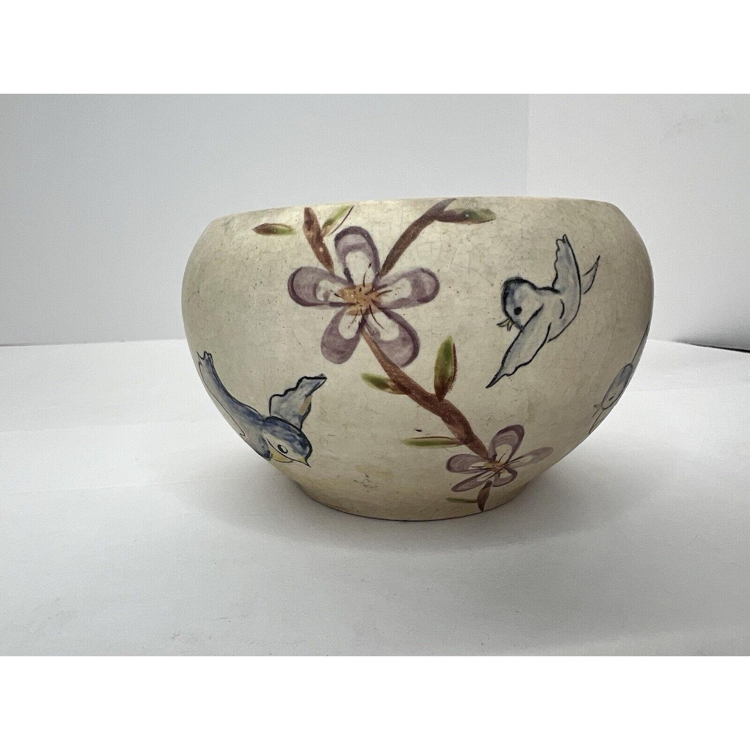 Vintage Planter Hand Painted Blue Bird Pottery Folk Art Signed Picchi ...