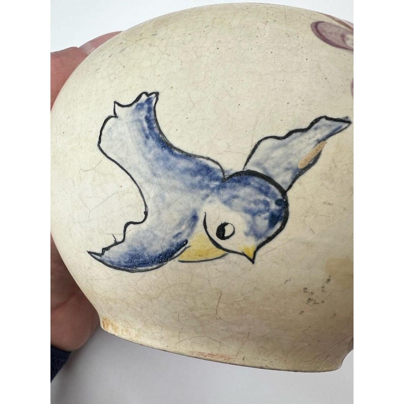 Vintage Planter Hand Painted Blue Bird Pottery Folk Art Signed Picchi ...