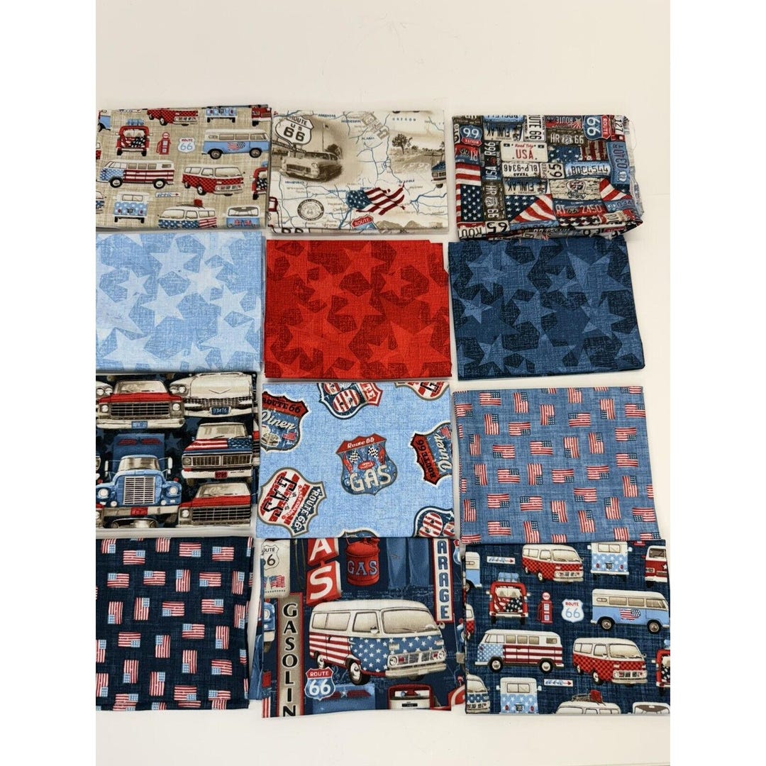 Route 66 License Plate Henry Glass Patriotic USA Fat Quarter Bundle, 12 ...