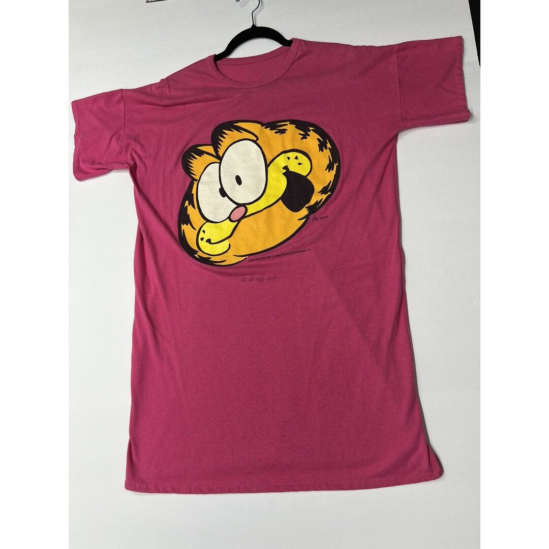 Vintage Womens Girls Garfield the Cat Short Sleeve Night Shirt Pink ...