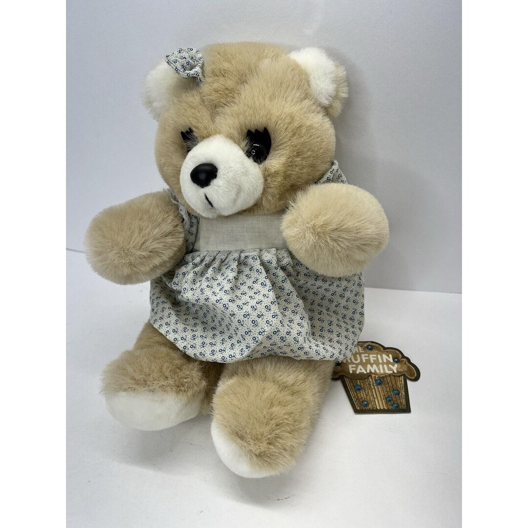 Vintage Bear Plush Stuffed Animal Muffin Family Mervyn Girl Blue Dress ...