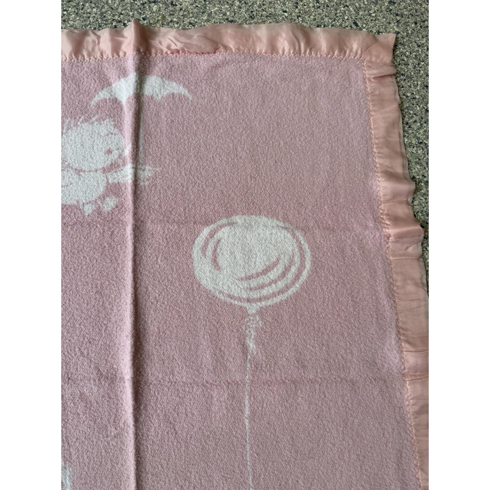 Vintage Double Sided Baby Ducks Blocks Blanket Pink White Satin Trim ...