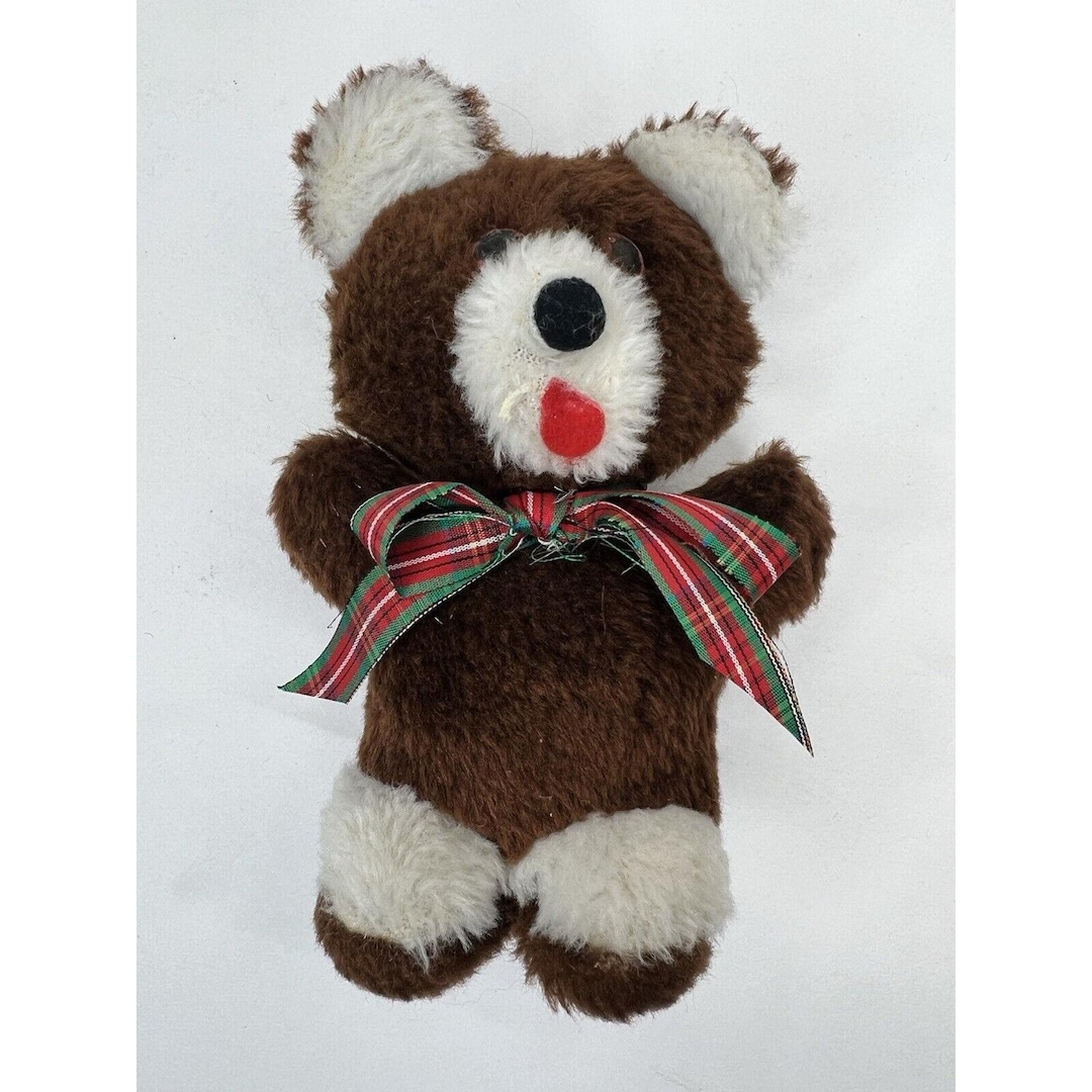 Vintage Teddy Bear 80's Brown 7 Inch Stuffed Plush Animal Toy Plaid ...