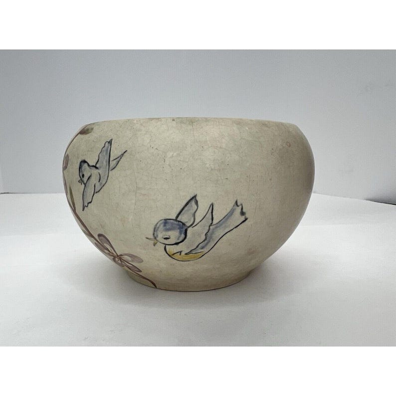 Vintage Planter Hand Painted Blue Bird Pottery Folk Art Signed Picchi ...