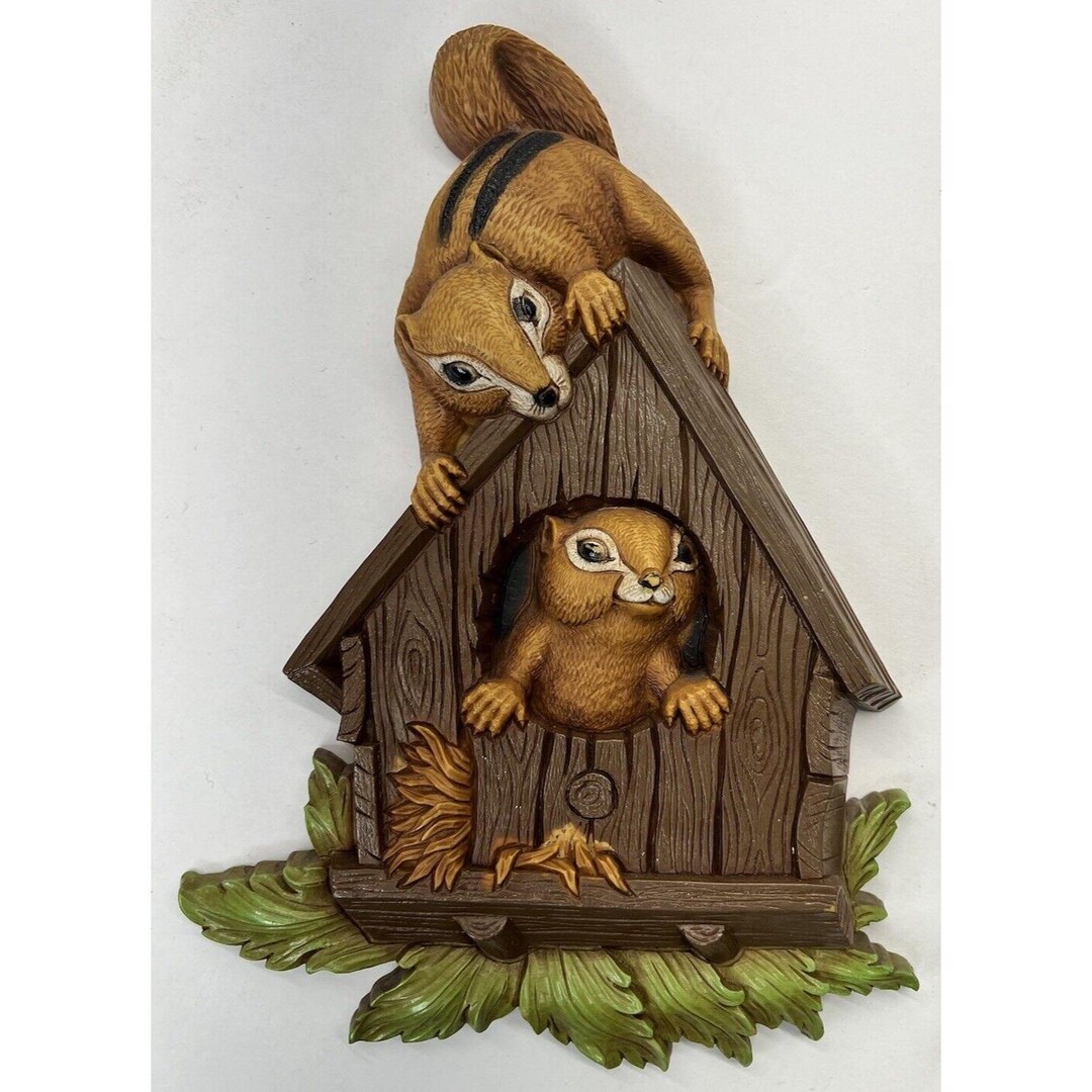 Vintage 70s Syroco Chipmunks in Birdhouse Wall Hanging Cottagecore ...