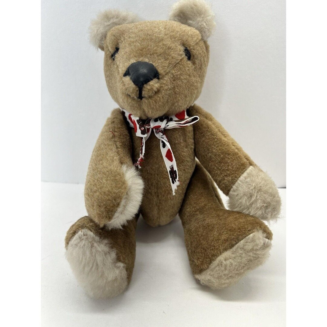 Vintage Artisan Brown Teddy Bear Plush 12” Jointed Handmade Bow - Etsy