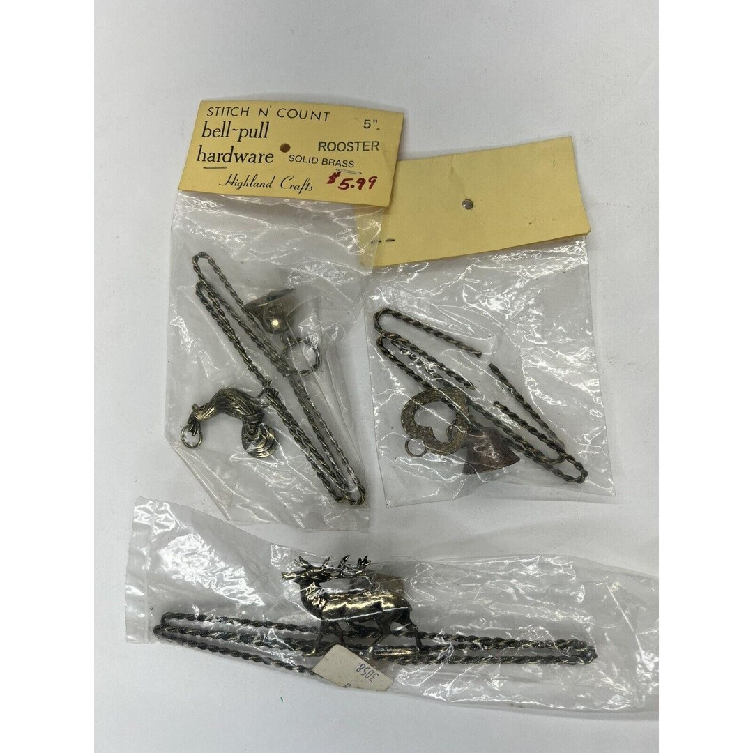 3 Sets of Brass Bell Pull Hardware for Embroidery Cross Stitch Rooster ...