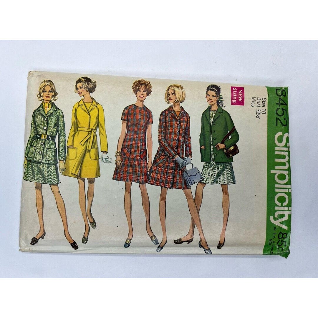 Vintage Simplicity Sewing Pattern 8452 Short Dress Coat Jacket Size 10 ...