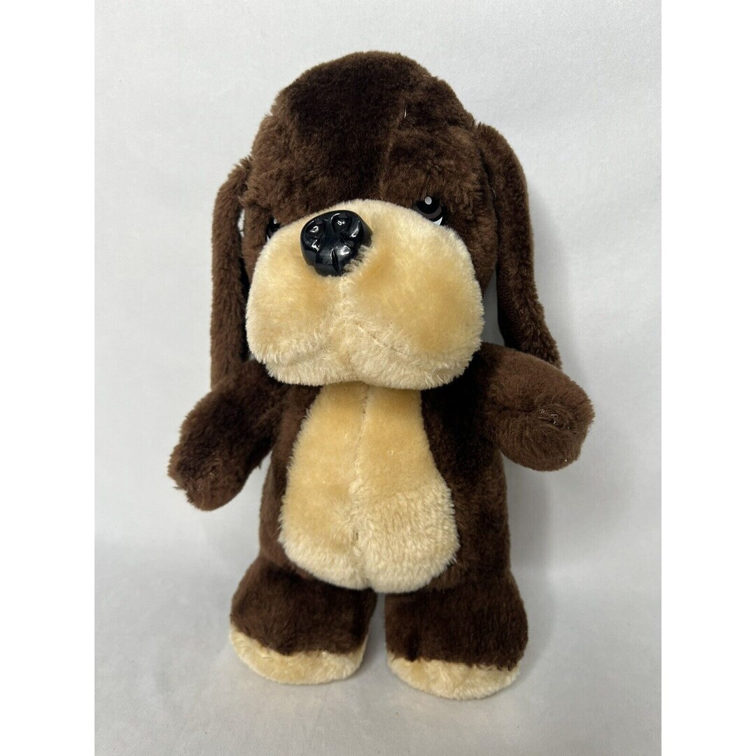 Vintage Brown Puppy Dog Plush Stuffed Animal Grumpy Sad Hound Standing ...