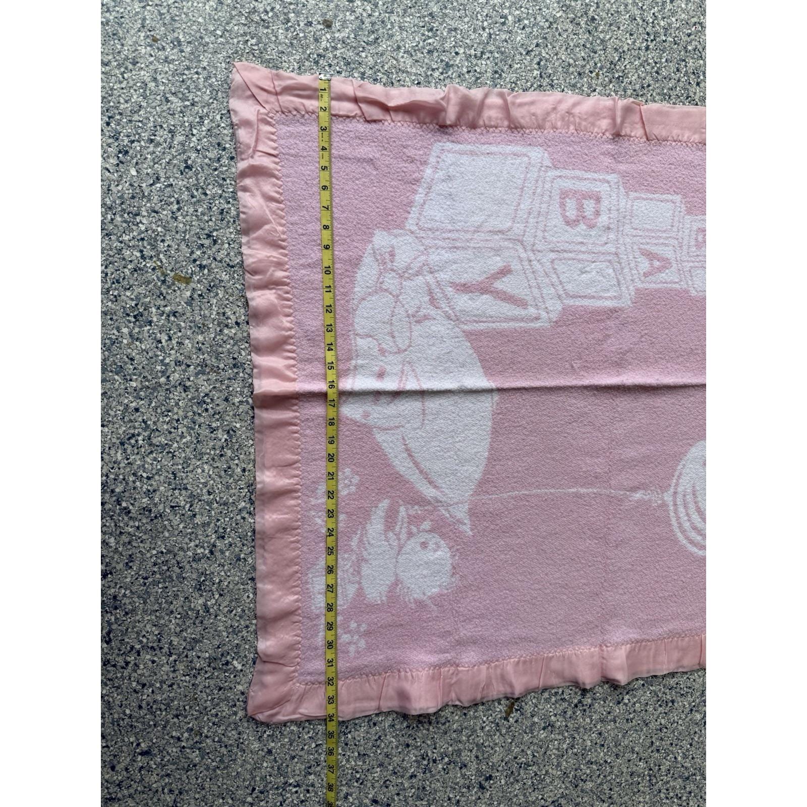 Vintage Double Sided Baby Ducks Blocks Blanket Pink White Satin Trim ...