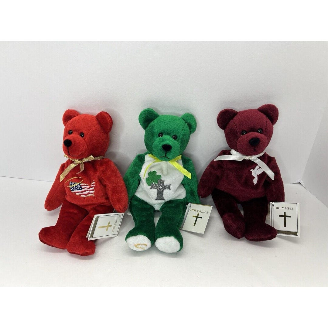 Vintage 1999 Holy Bible Bear Plush Lot 3 Allegiance, Grace, and Seamroy ...