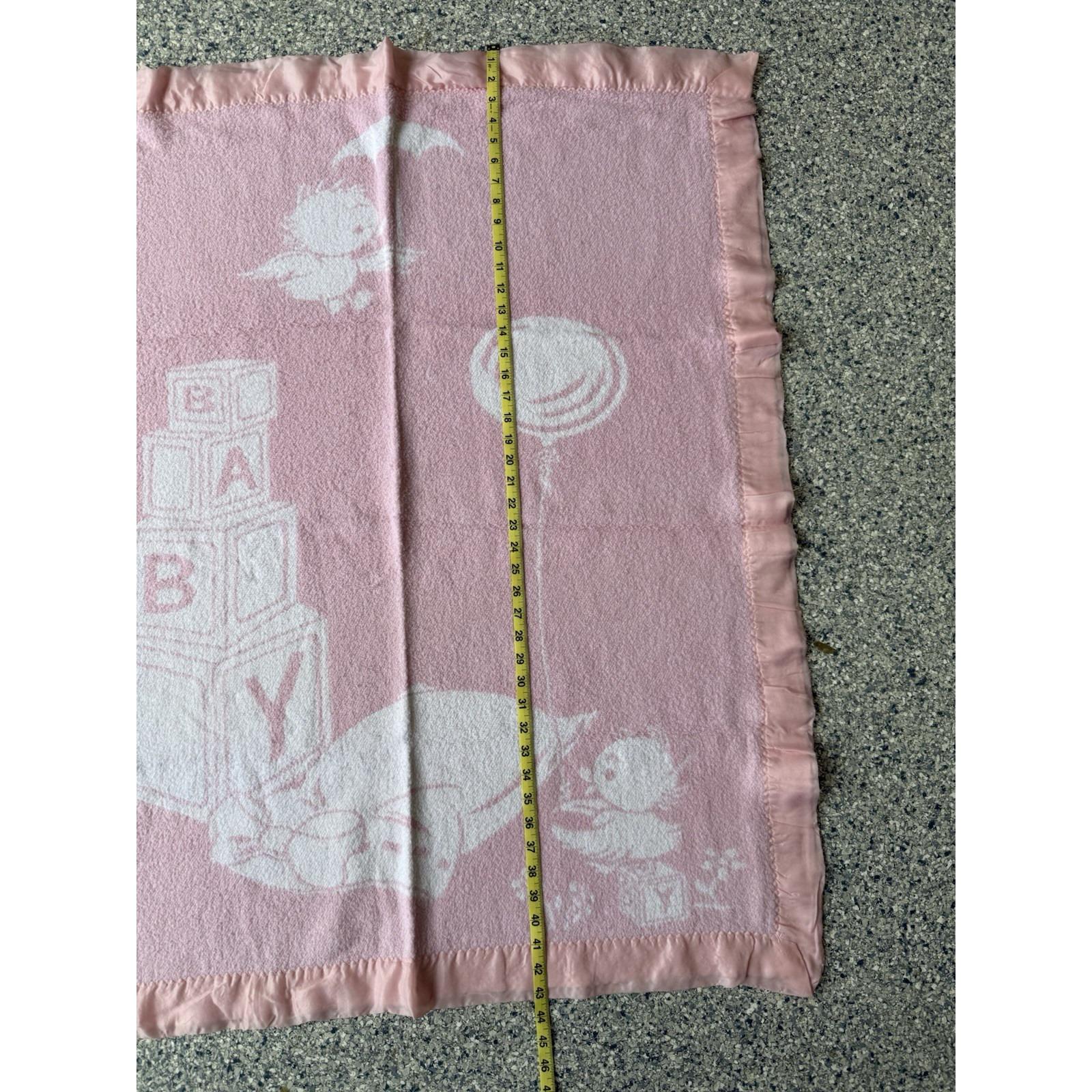 Vintage Double Sided Baby Ducks Blocks Blanket Pink White Satin Trim ...