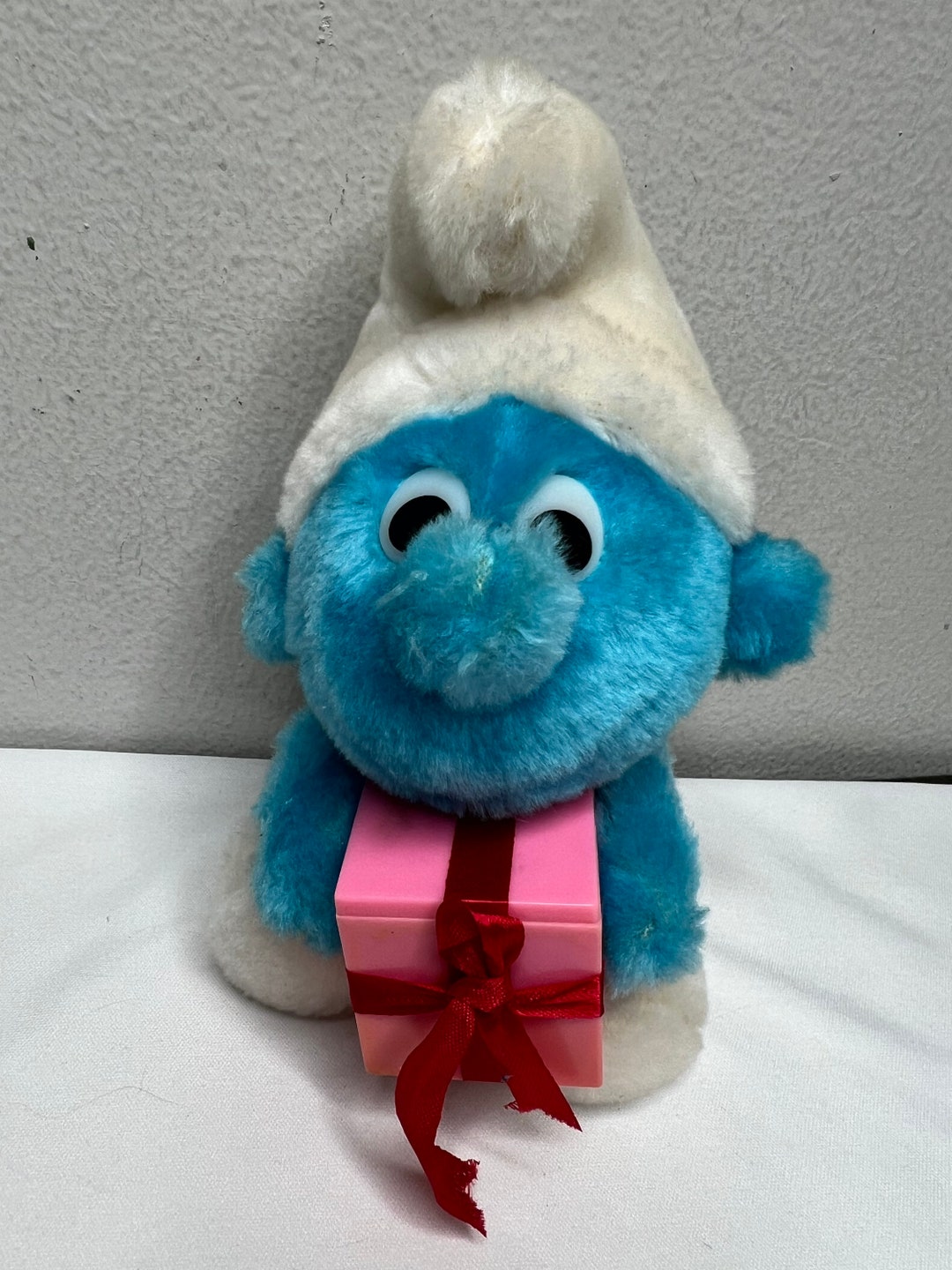 Vintage Smurfs Jokey Smurf W/ Gift 7 Plush Toy, Peyo 1983 Wallace ...