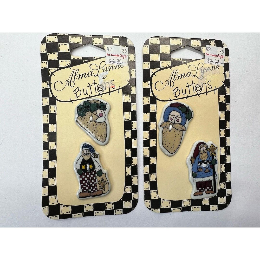 Vintage Alma Lynne Ceramic Novelty Buttons 2 Cards Santa Christmas ...