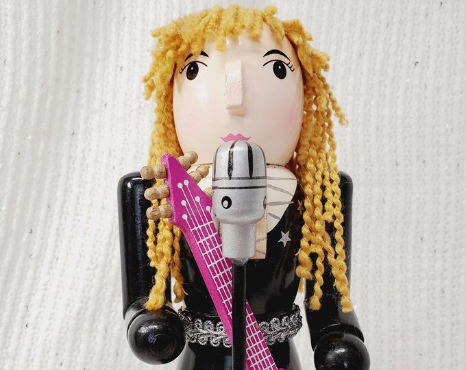 VGT Wooden Nutcracker 'female Rock Star' 15" Blond Hair/ Purple Guitar ...