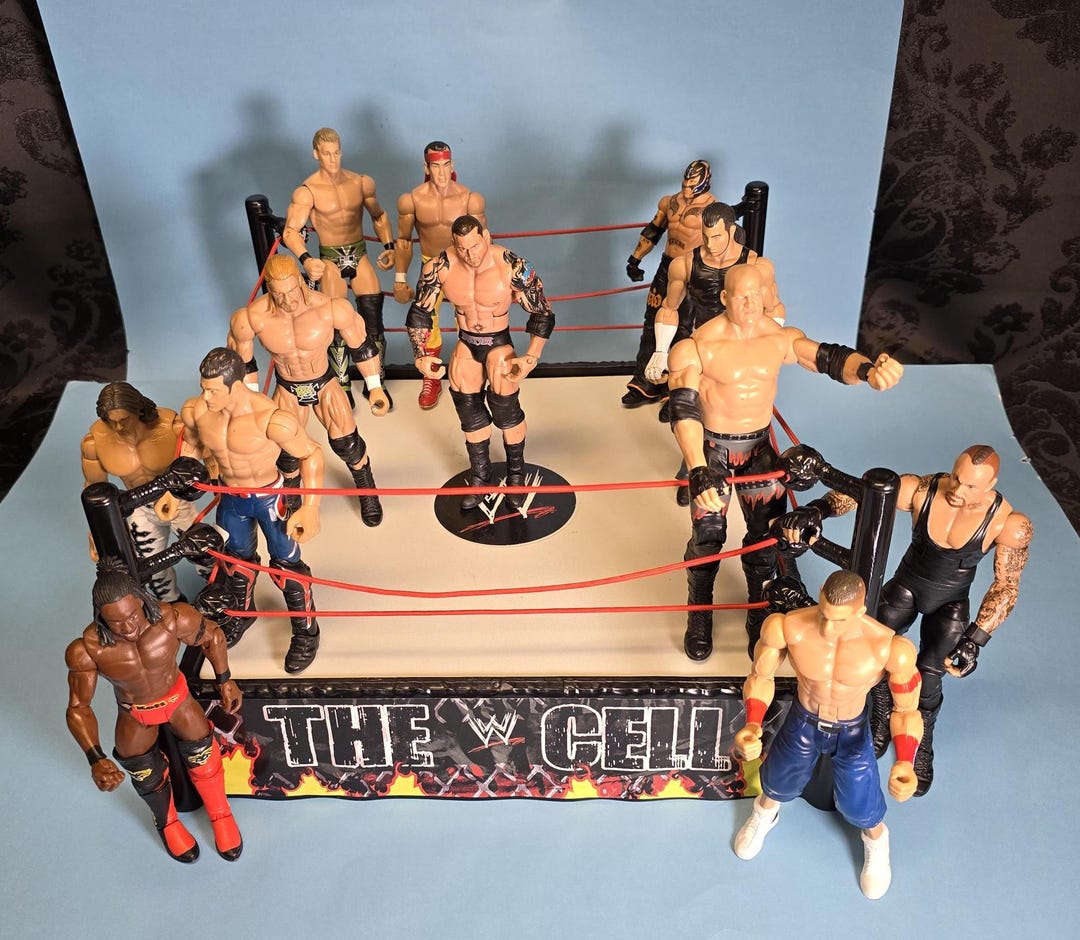 Y2K Mattel's WWE Wrestling Action Figures & 'the Cell' Wrestling Ring ...