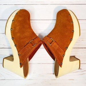 GAP 70s Style Wooden Clog in Brown/tan Suede Studded/buckle/ Pale Wood ...