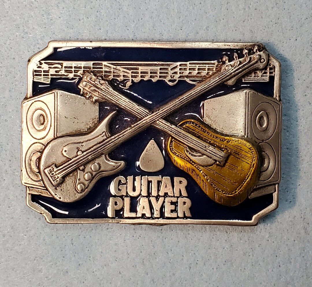 VTG 80s Pewter Metal 3D Sculpted 'guitar Player' Belt Buckle, Electric ...